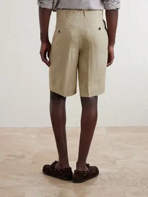 SLOWEAR Straight-leg Pleated Linen Shorts