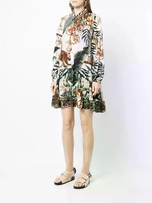 Camilla Tiger-print Tiered Shirtdress