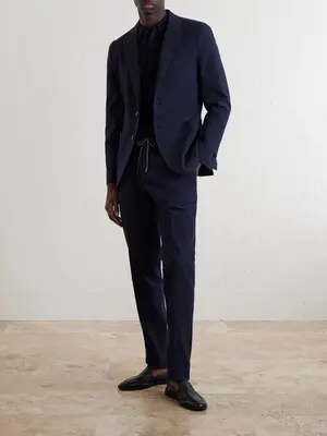 SLOWEAR Tapered Cotton-blend Seersucker Trousers
