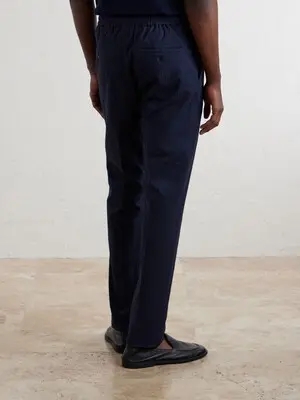 SLOWEAR Tapered Cotton-blend Seersucker Trousers