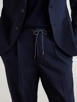 SLOWEAR Tapered Cotton-blend Seersucker Trousers