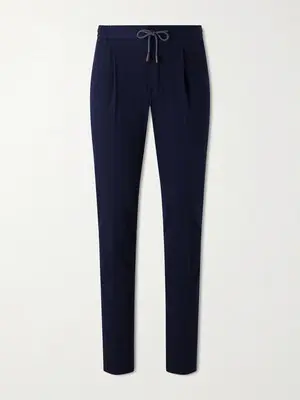 SLOWEAR Tapered Cotton-blend Seersucker Trousers - Blue