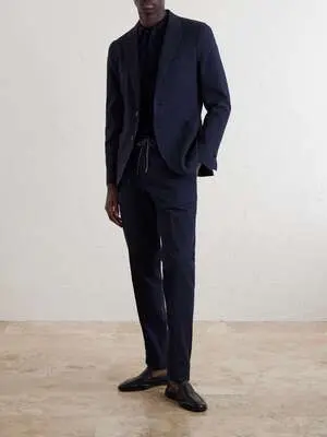 SLOWEAR Tapered Cotton-blend Seersucker Trousers