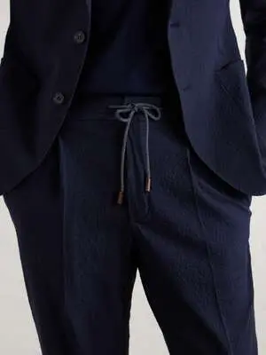 SLOWEAR Tapered Cotton-blend Seersucker Trousers