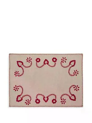 HOUSE OF CAPRICORN Viana Floral-embroidered Linen Placemat And Napkin Set - Neutrals