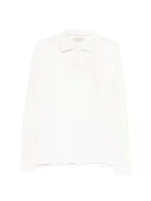 AURELIEN Terry Long-sleeve Chest-pocket Polo Shirt - White