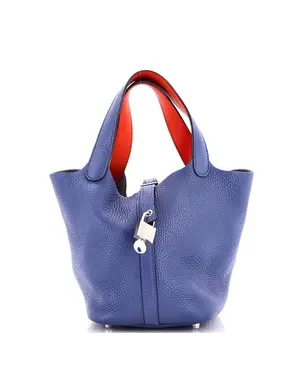 Hermès Pm Eclat Picotin Lock Bag Clemence - Blue/ Blue/ Red