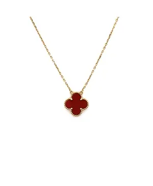 VAN CLEEF & ARPELS Vintage Alhambra Pendant Necklace 18k And Carnelian, 16.25 - Gold