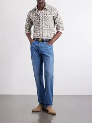 Versace Checked Cotton-poplin Shirt - Gray
