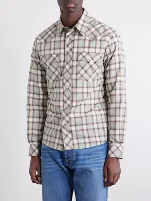 Versace Checked Cotton-poplin Shirt - Gray