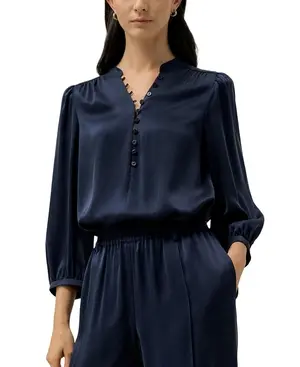 Lilysilk Silk Suede V-neck Blouse - Navy Blue