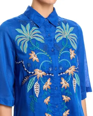 Johnny Was Embroidered Kimono Sleeve Shirt Dress