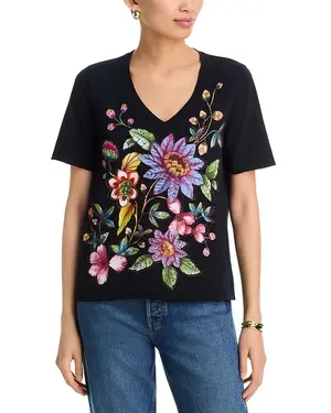 Johnny Was Aivy Raw Hem V-neck Tee