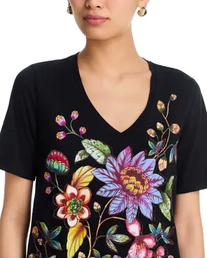 Johnny Was Aivy Raw Hem V-neck Tee