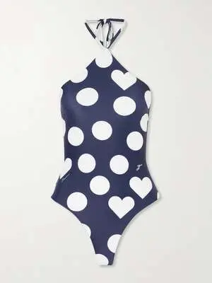 Jacquemus Le Maillot Bastide Polka-Dot Swimsuit Navy