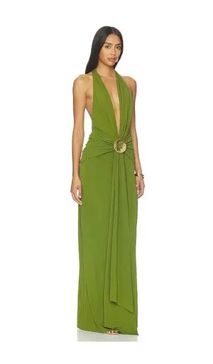 Cult Gaia Halterneck Maxi Dress With Gold-tone Hardware - Deep Pasture