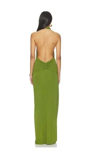 Cult Gaia Halterneck Maxi Dress With Gold-tone Hardware - Deep Pasture