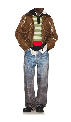 Andersson Bell Stripe Damaged Polo Sweater In Green - Multi