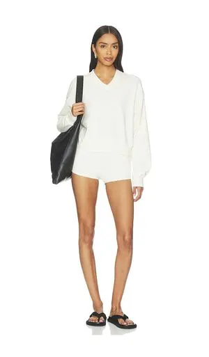 Eterne Cropped V-neck Sweatshirt In White - Bone