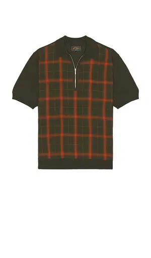 BEAMS Half Zip Panel Polo Ombre Plaid