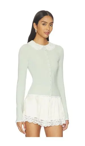 FAIT PAR FOUTCH Edith Cardigan With Lace Trim - Sage