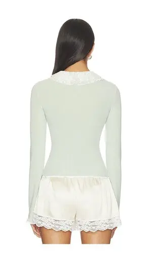 FAIT PAR FOUTCH Edith Cardigan With Lace Trim - Sage
