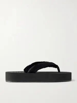 Balenciaga Jet Lag Frayed Satin Thong Sandals - Black
