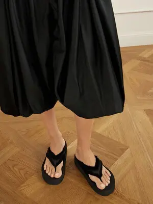 Balenciaga Jet Lag Frayed Satin Thong Sandals - Black