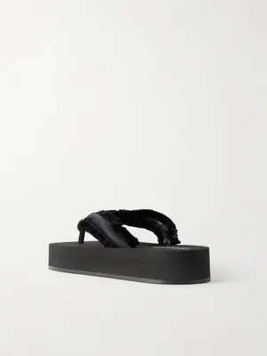Balenciaga Jet Lag Frayed Satin Thong Sandals - Black