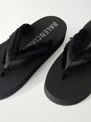 Balenciaga Jet Lag Frayed Satin Thong Sandals - Black