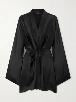 Balenciaga Belted Silk-satin Mini Wrap Dress - Black