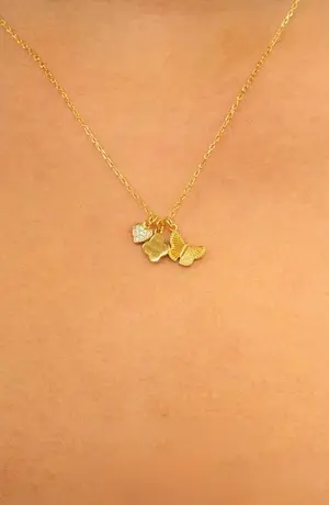 Argento Vivo Charm Necklace With Butterfly And Heart Motifs