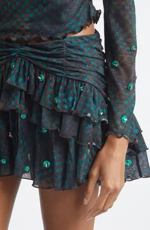 SIEDRES Kaia Check Tiered Chiffon Miniskirt - Blue Multi