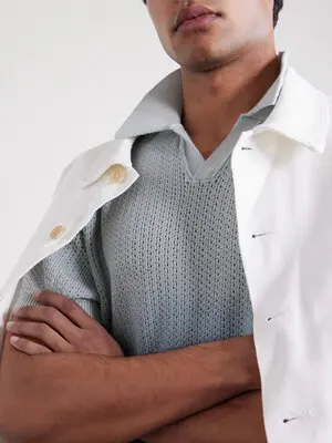 Mr P. Open-collar Knitted Organic Cotton Polo Shirt