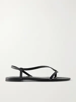 Staud Louden Leather Flat Sandals - Black