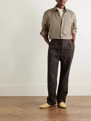 STOFFA Straight-leg Pleated Linen Drawstring Trousers