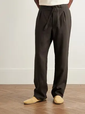 STOFFA Straight-leg Pleated Linen Drawstring Trousers