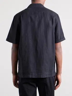 Mr P. Convertible-collar Garment-dyed Linen Shirt - Black