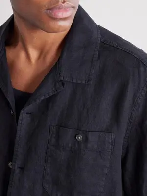Mr P. Convertible-collar Garment-dyed Linen Shirt - Black