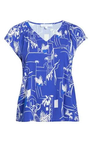 SUGARLIPS Town Print Smocked Top
