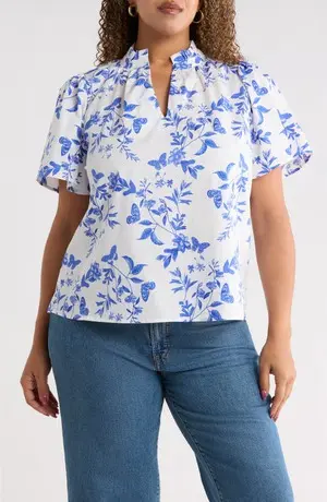 SUGARLIPS Leya Floral Split Neck Top