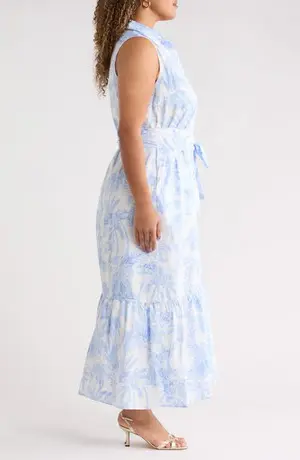 SUGARLIPS Poly Leaf Cileah Ruffle Collar Maxi Dress