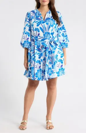 SUGARLIPS Iva Floral Print Balloon Sleeve Mini Dress - White-blue-multi