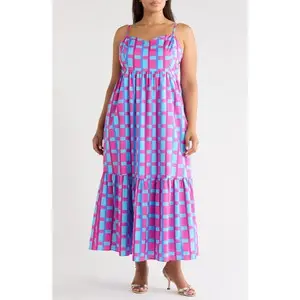 SUGARLIPS Brush Cabana Flowy Maxi Dress - Fuchsia-blue-multi
