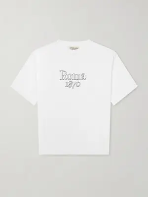 REMI RELIEF Roma 1870 Embroidered Cotton-jersey T-shirt - Neutrals