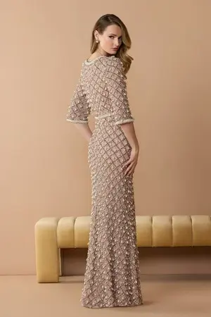 Mac Duggal Pearl & Crystal Embellished Evening Gown