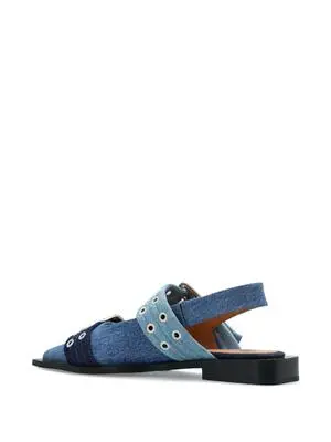 GANNI Buckled Denim Ballet Flats - Blue