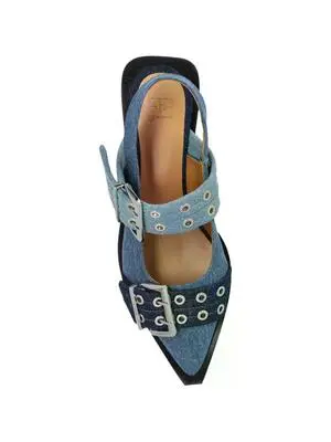 GANNI Buckled Denim Ballet Flats - Blue