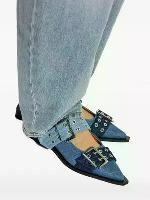 GANNI Buckled Denim Ballet Flats - Blue