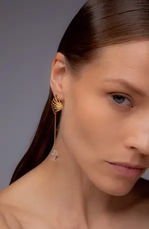 YOJ Travro Drop Stud Earring With Crystal Chain